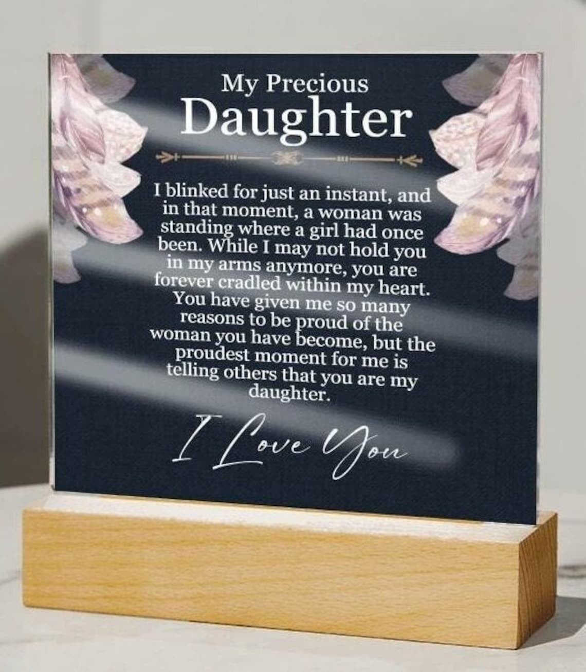 To My Daughter 3D Acrylic Wooden Base Square Plaque with Heartfelt ...