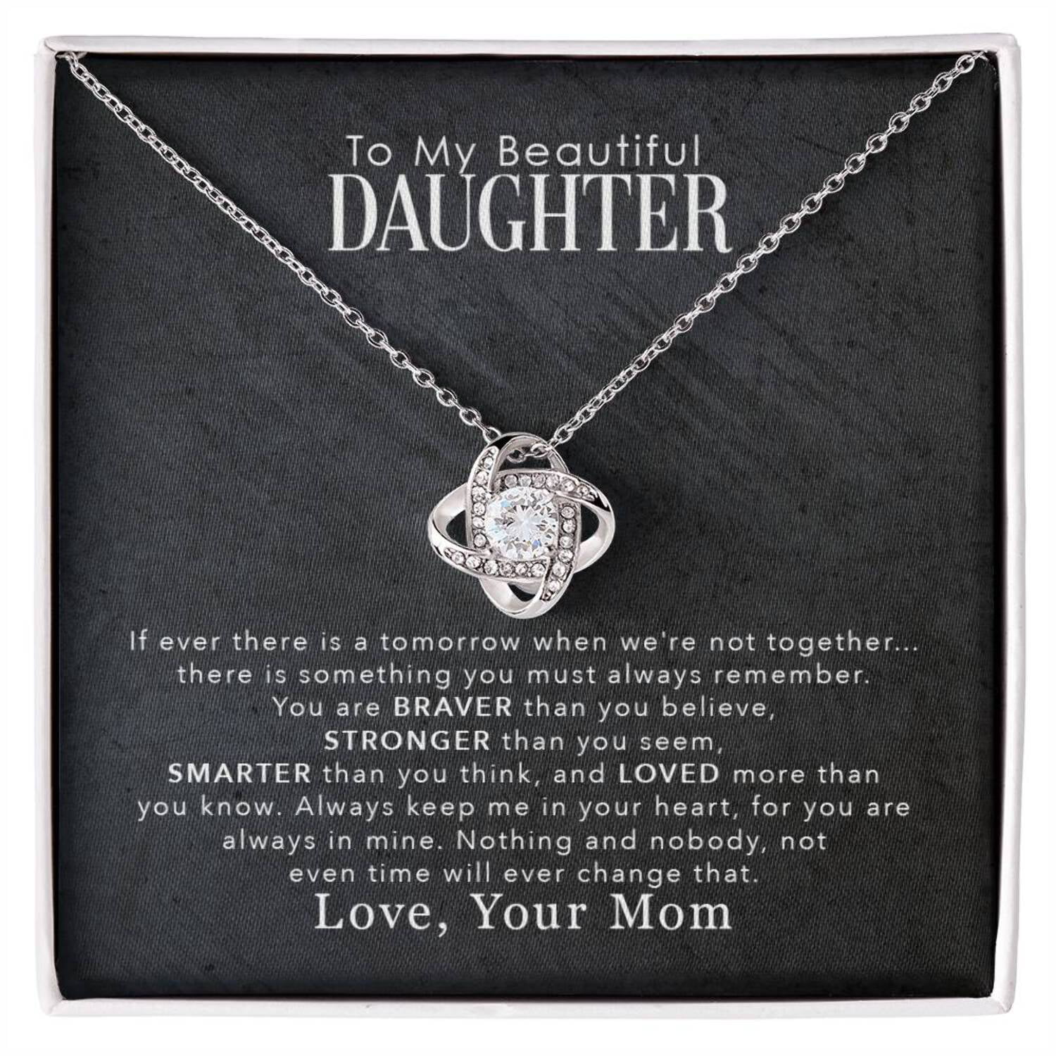 To My Daughter Necklace Gift from Mom Love Knot 14K White Gold Perfect for Birthday Christmas Graduation