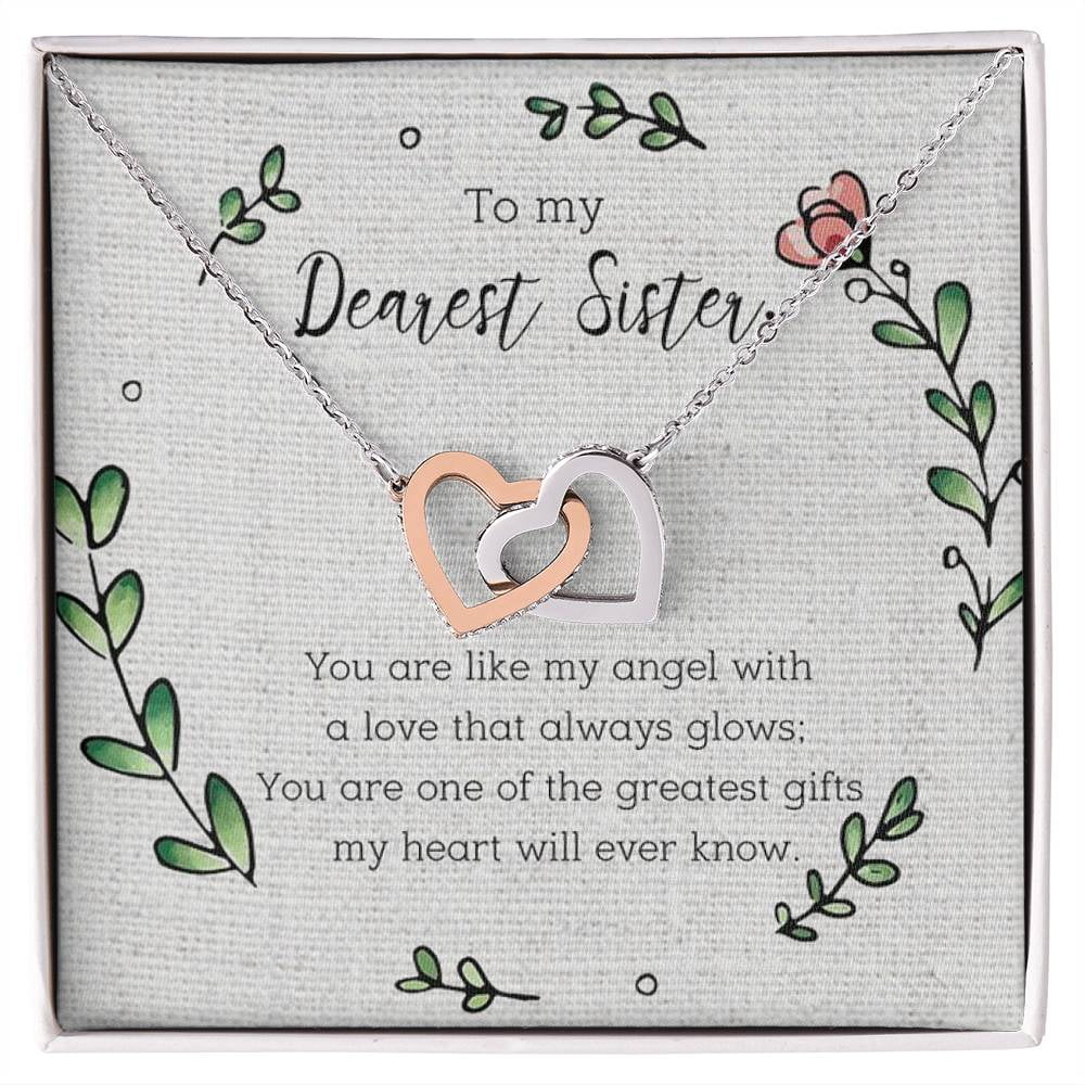 To My Dearest Sister - Heart, Interlocking Hearts Necklace, 14K White ...