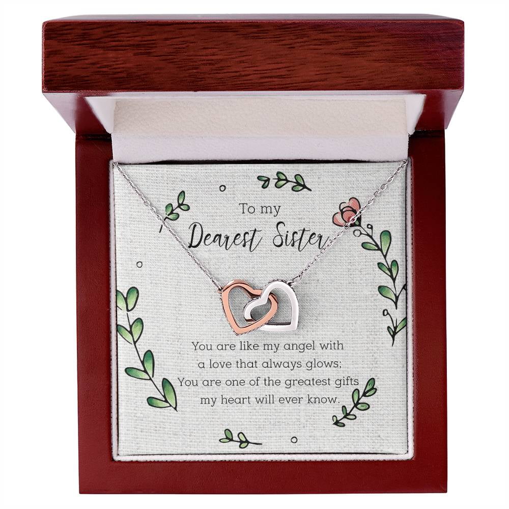 To My Dearest Sister - Heart, Interlocking Hearts Necklace, 14K White ...