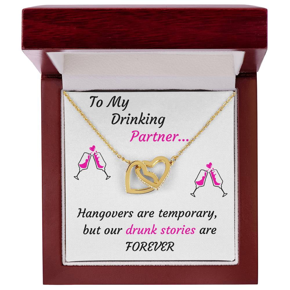 To My Drinking Partner Gift Set, Interlocking Hearts Necklace, 14K White Gold or 18K Yellow Gold ...