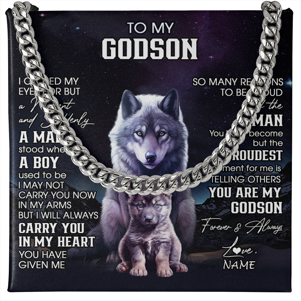 To My Godson Necklace Wolf I Closed My Eyes, Gold Cuban Link Necklace ...