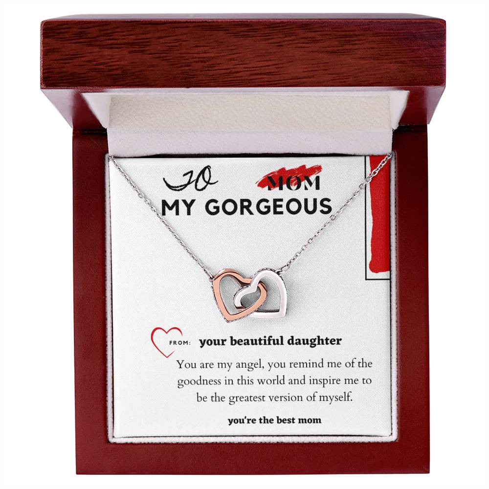 To My Gorgeous Mom Interlocking Hearts Necklace 14k White Gold 18k