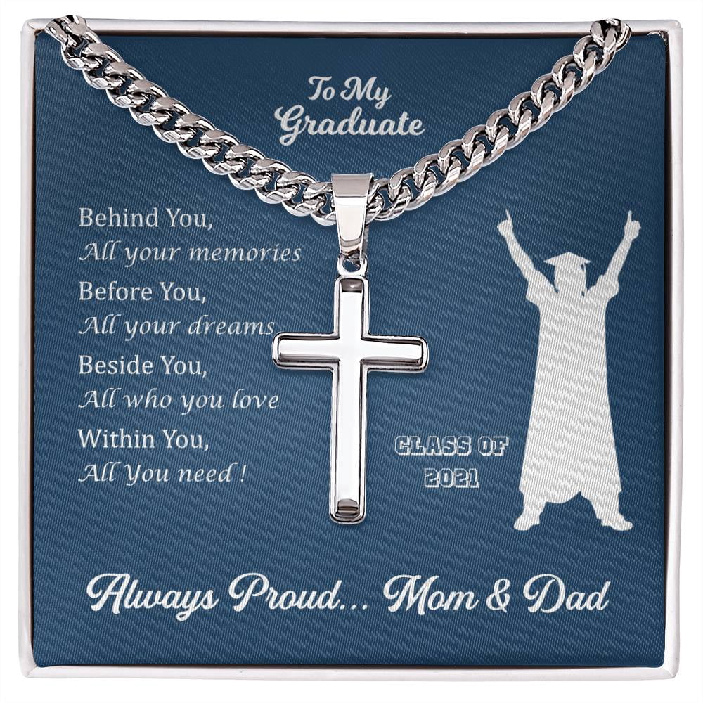 To My Graduate Always Proud Mom and Dad - Graduation Cross Necklace ...