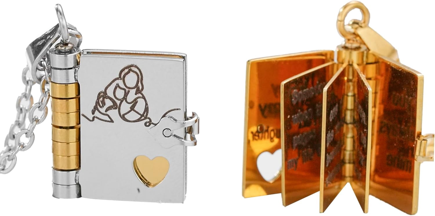 To My Granddaughter Book Necklace, Gold and Silver Heart Locket Pendant ...
