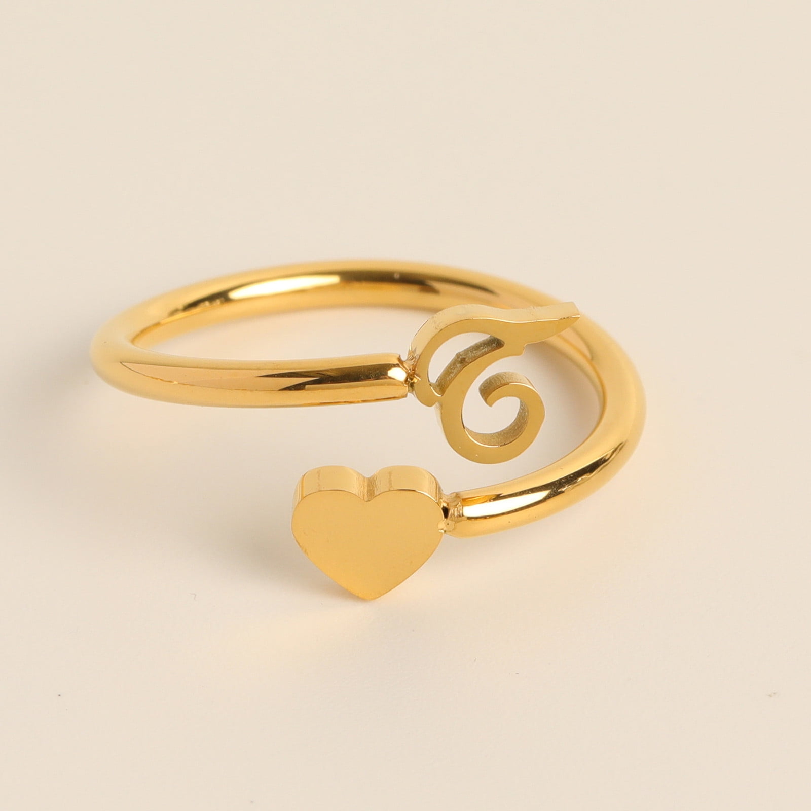 To My Granddaughter Initial Heart Ring 26 Letter Heart Ring Simple ...