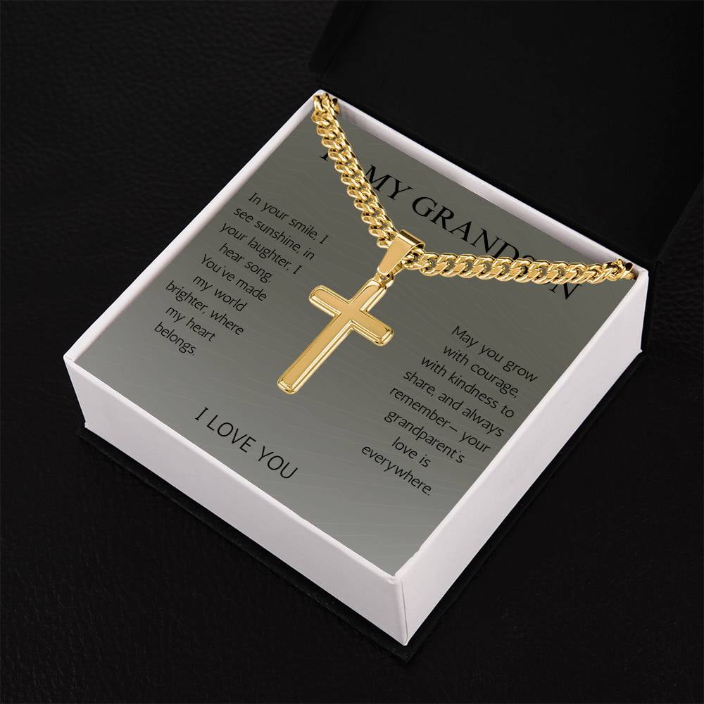To My Grandson Cross Necklace Cuban Chain for Grandson From Grandma ...
