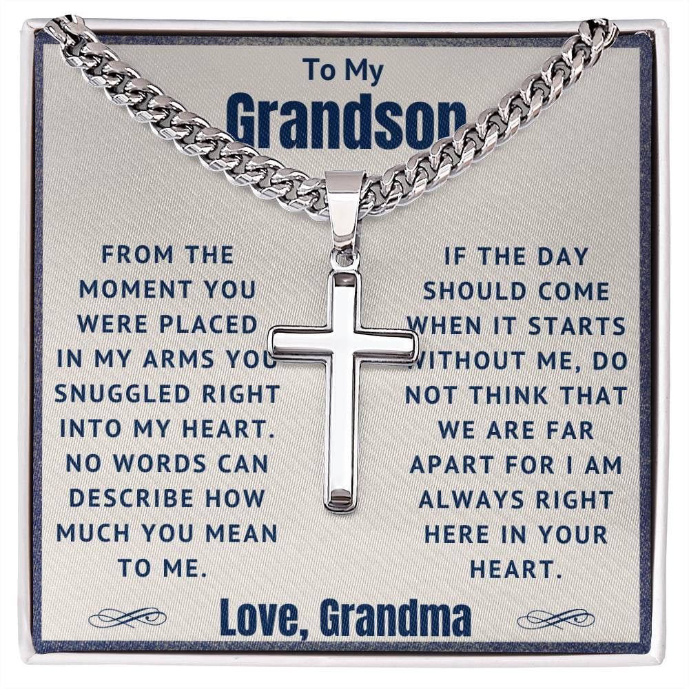 To My Grandson - Cross Necklace - Cuban Link Chain with Artisan Cross ...