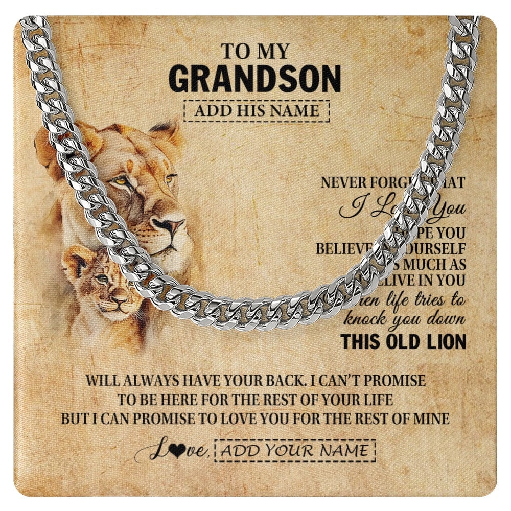 To My Grandson Necklace From Grandma Lion Love, Gold Cuban Link ...