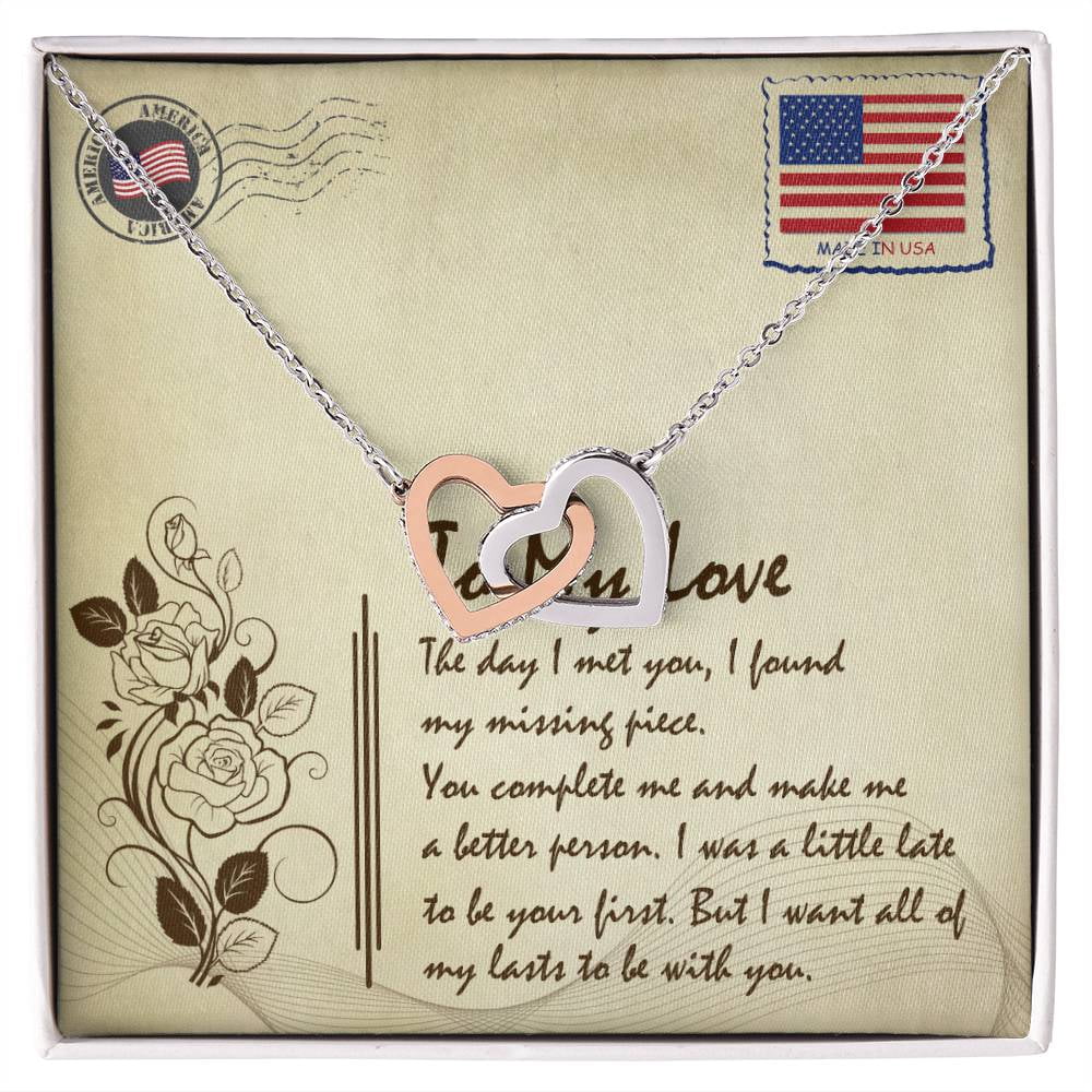 To My Love Message Card, Interlocking Hearts Necklace, 14K White Gold ...