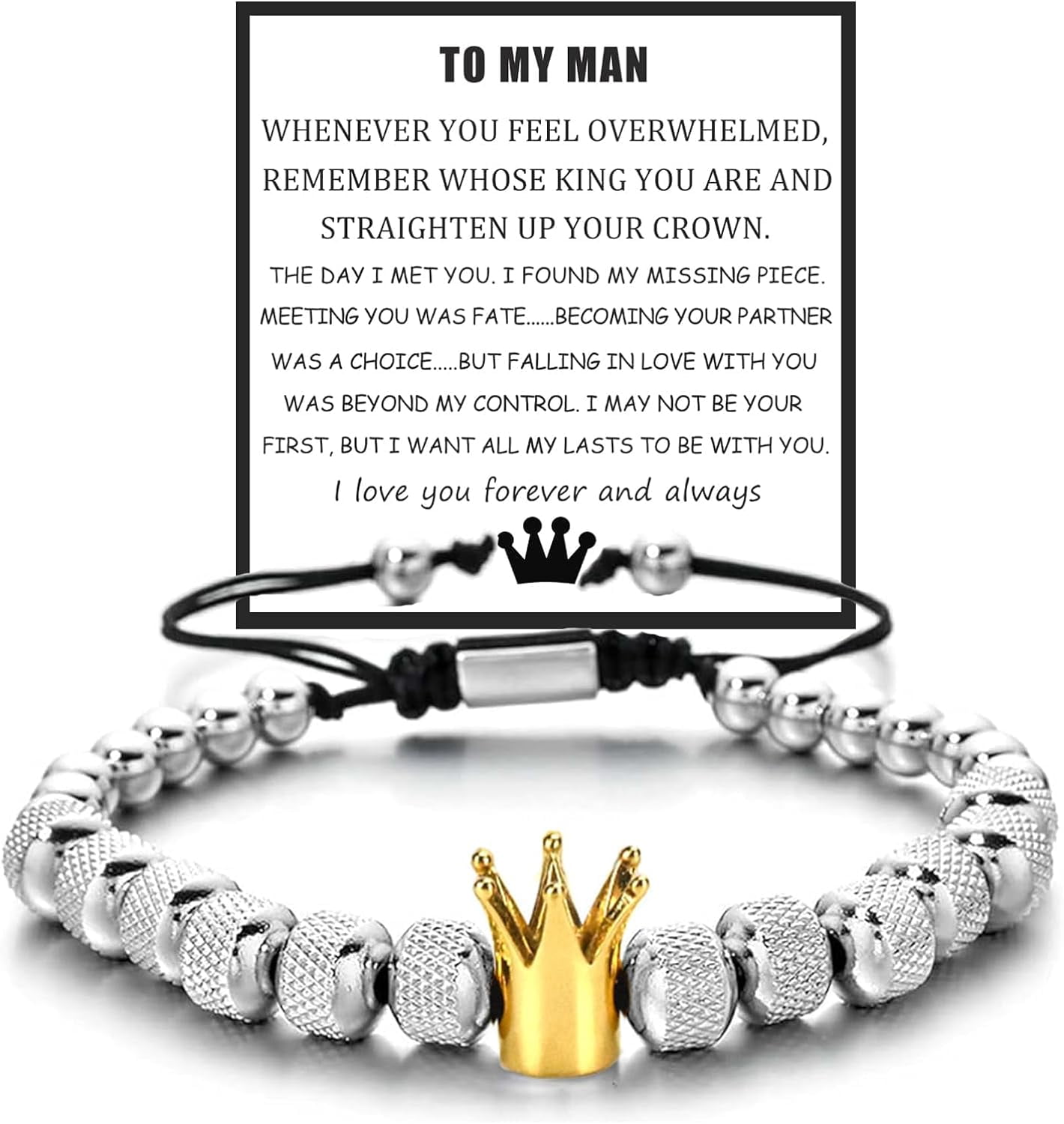 To My Man Bracelet - Straighten Your Crown Bracelet Gift Set, To My ...