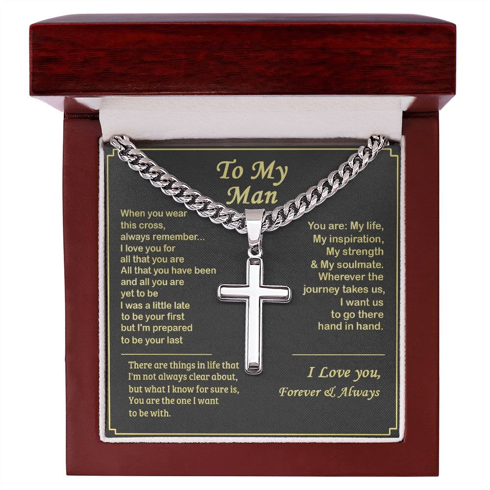 To My Man Cross Necklace - Cuban Link Chain with Artisan Cross ...