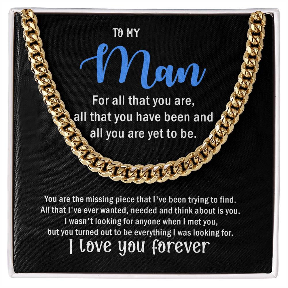 To My Man Cuban Chain Necklace for Him, Cuban Link Chain - Stainless Steel/ Yellow Plated ...