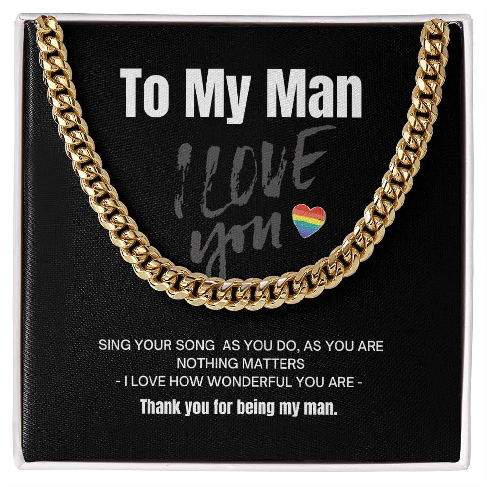 To My Man, Cuban Link Chain - Stainless Steel/ Yellow Plated - Message ...