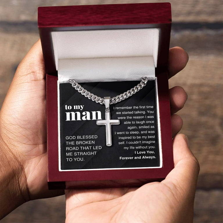 To My Man Gift You Were the Reason Cross Pendant Cuban Chain Men Necklace