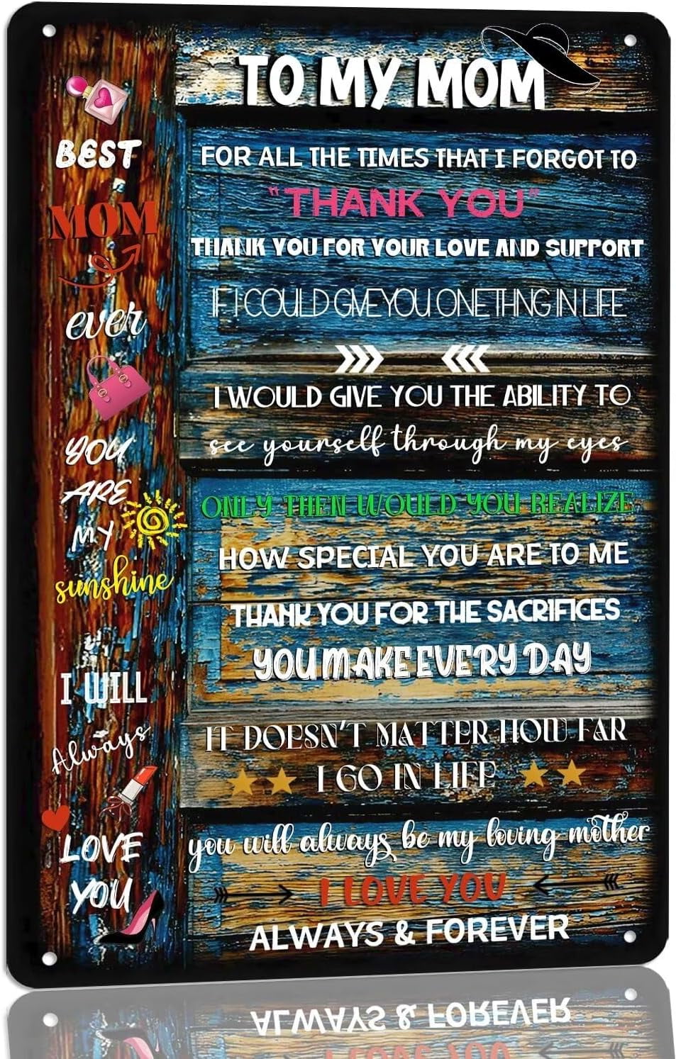 To My Mom Metal Tin Sign Mother's Day Birthday Gift from Son/Daughter ...