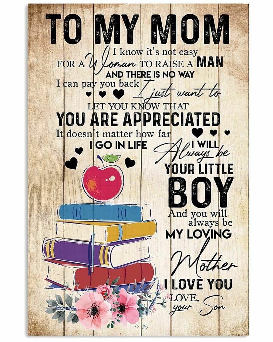 To My Mom Poster - Mother And Son Motivation Quote Art Print Decor Wall ...