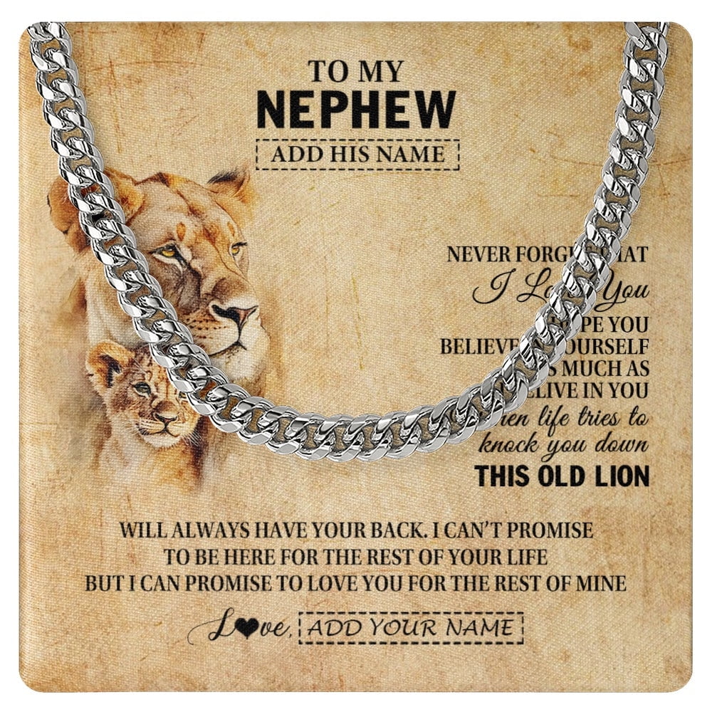 To My Nephew Necklace From Aunt Lion Love, Gold Cuban Link Necklace ...