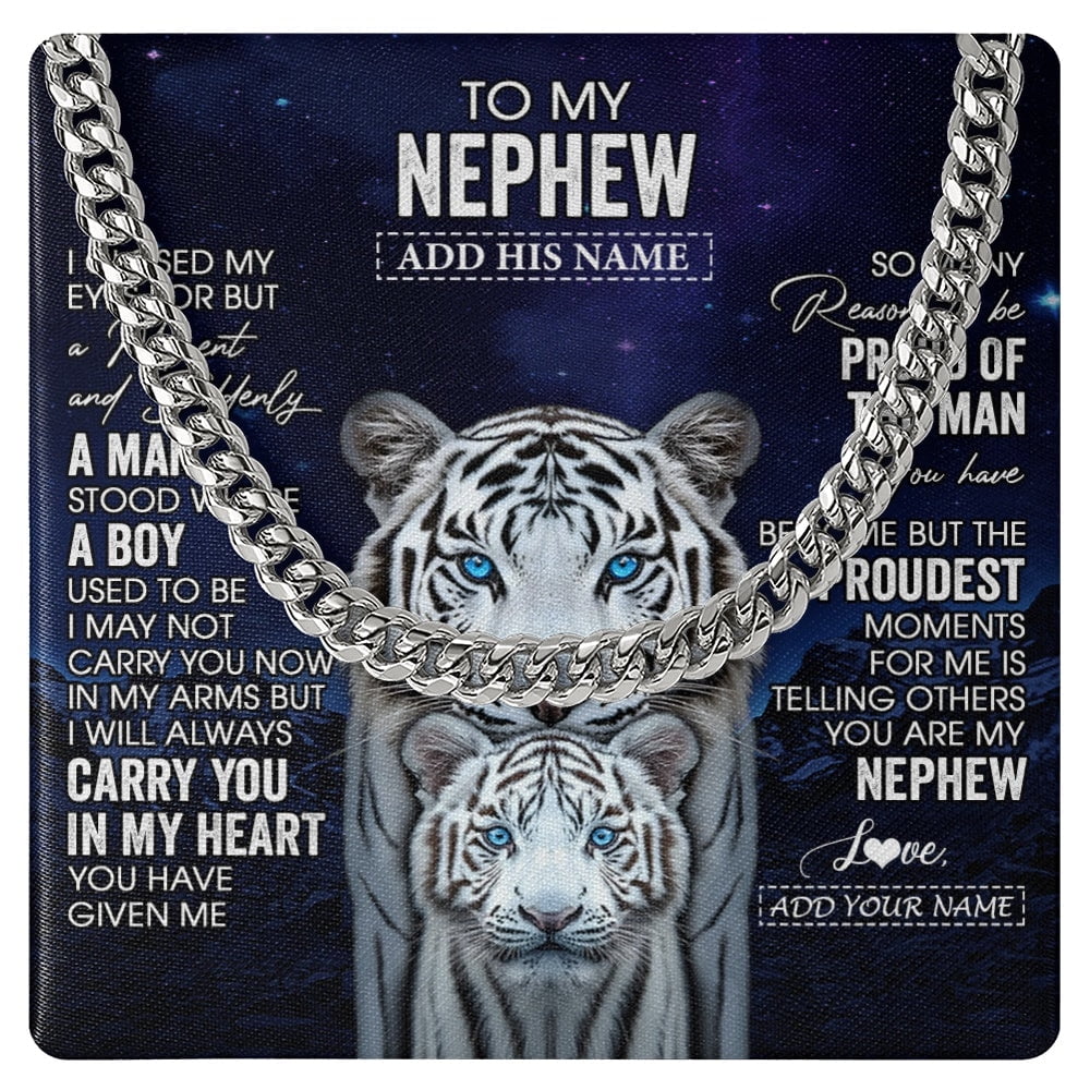 To My Nephew Necklace From Aunt Uncle White Tiger Love, Gold Cuban Link ...