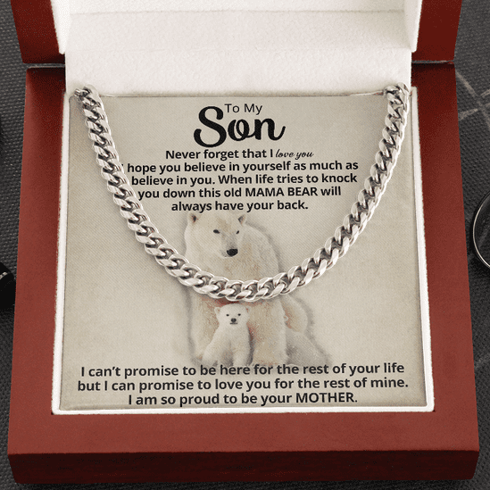 To My Son Cuban Necklace From Mom - This old Mama Bear always have your ...