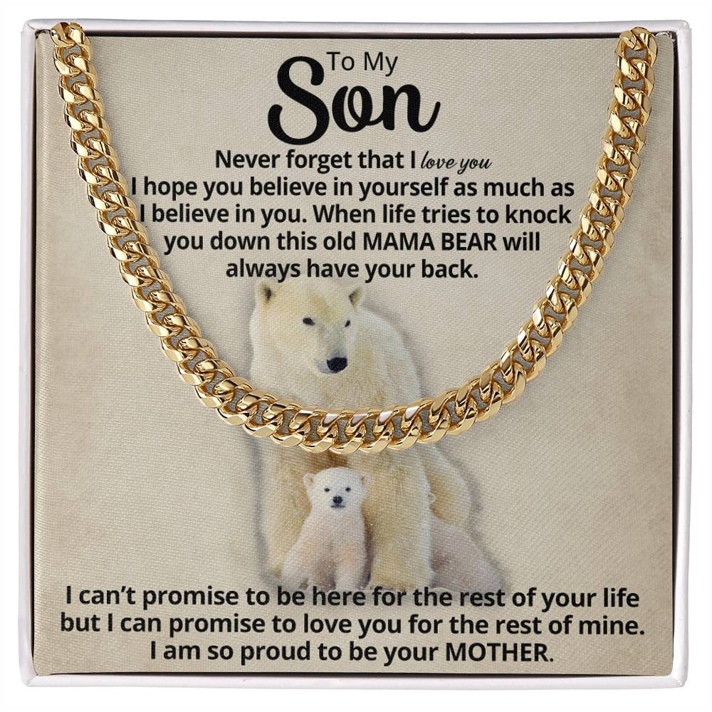 To My Son - Mama Bear Cuban Link Chain Necklace, Cuban Link Chain ...