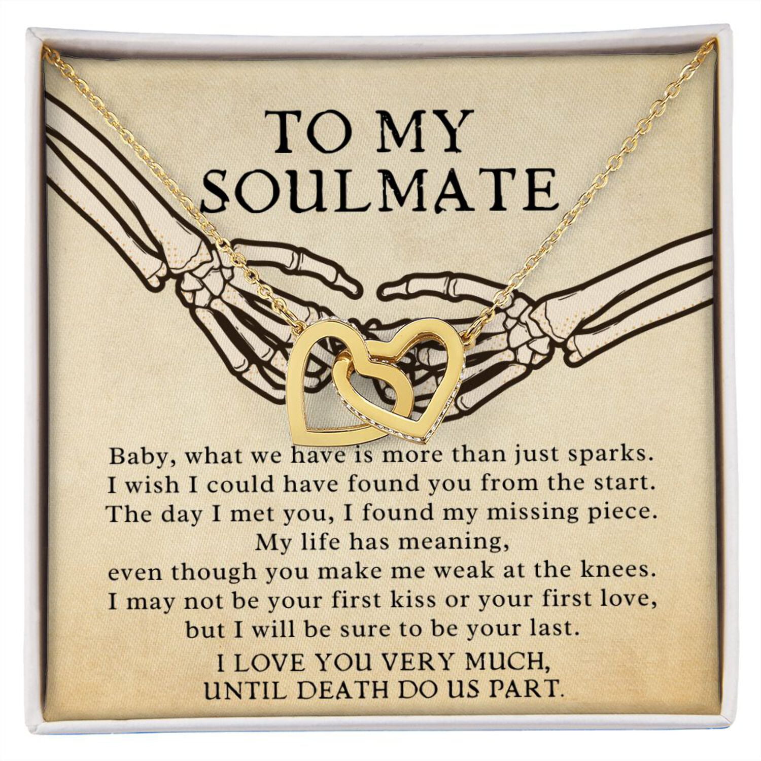 To My Soulmate Skeleton Holding Hands Double Heart Pendant Necklace ...