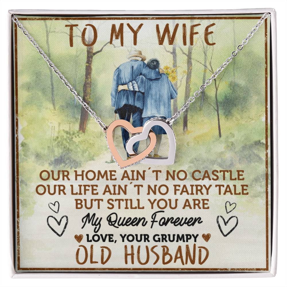 To My Wife - My Queen Forever, Interlocking Hearts Necklace, 14K White ...