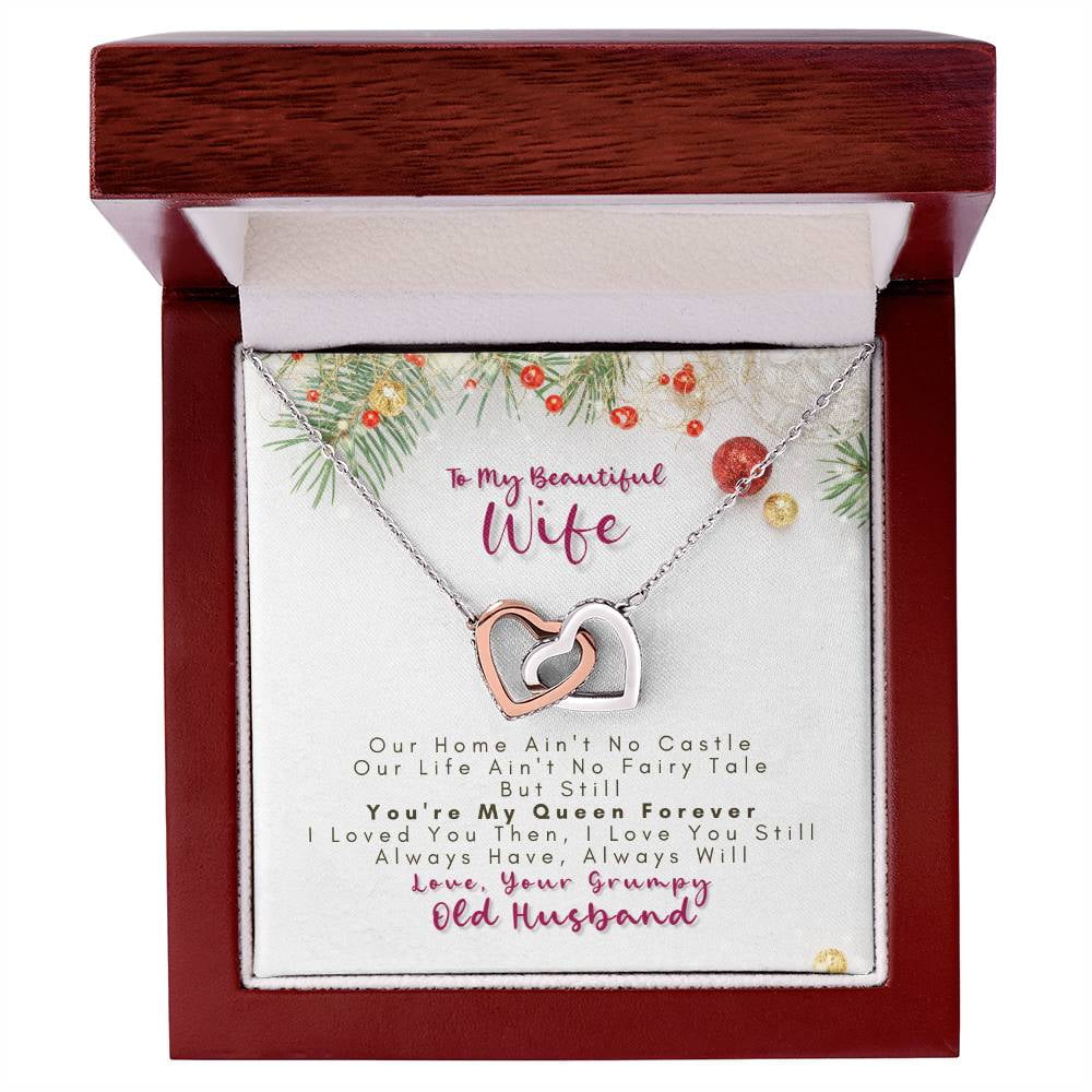 To My Wife - You're My Queen Forever, Interlocking Hearts Necklace, 14K ...