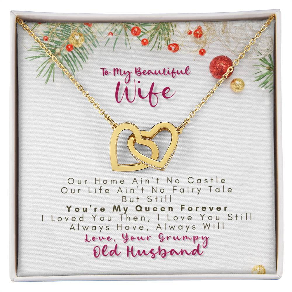To My Wife - You're My Queen Forever, Interlocking Hearts Necklace, 14K ...