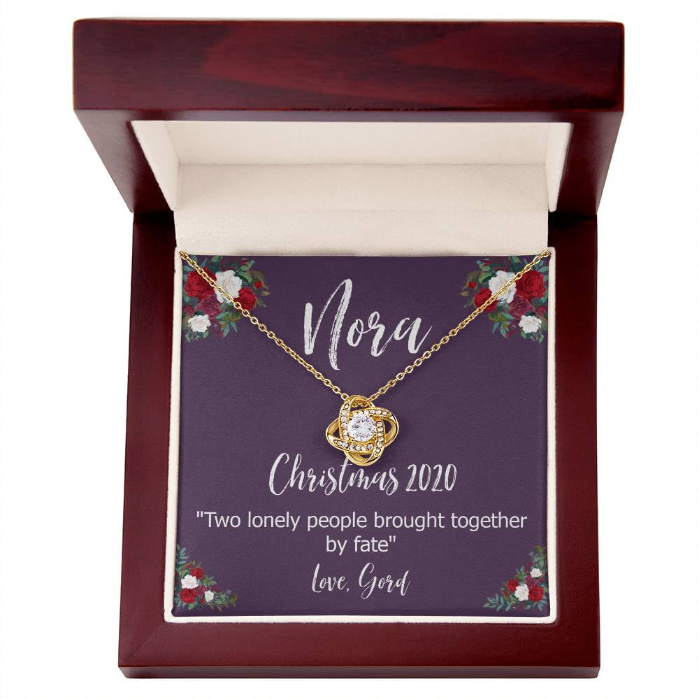 To Nora - Two Lonely People - Love Knot Necklace - White/Yellow Plated - Message Card & Gift Box ...