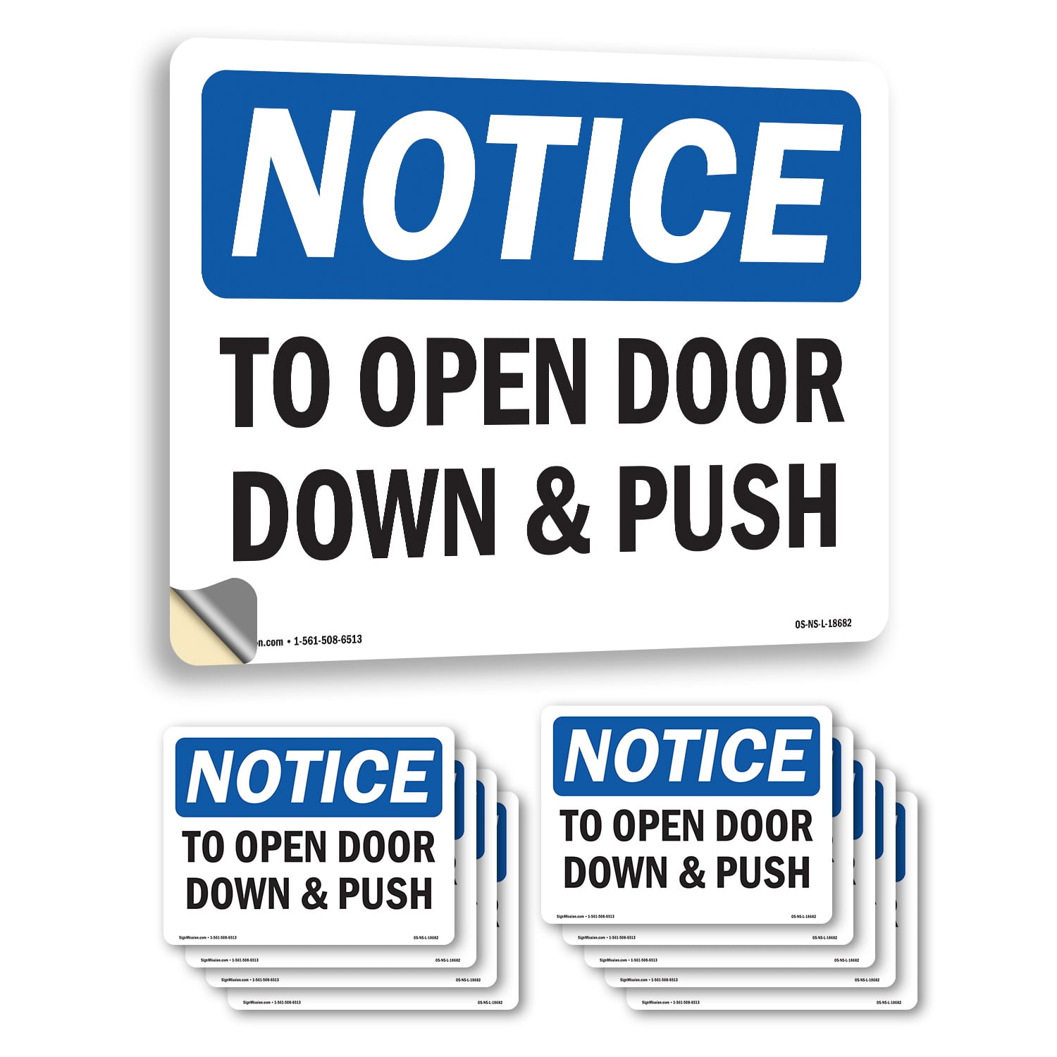 To Open Door Down And Push OSHA Notice Vinyl Decal Label 18 Inch x 12 ...