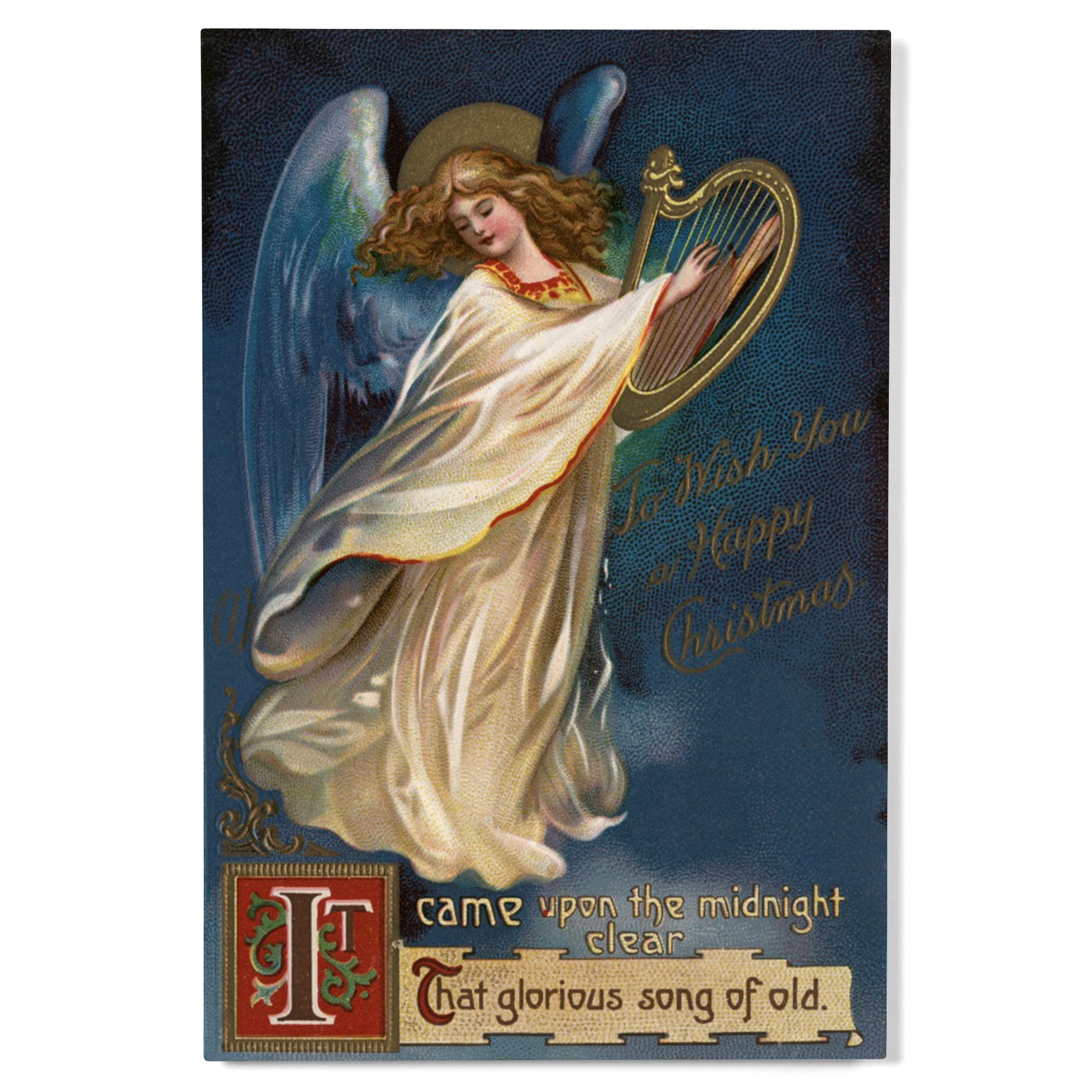 To Wish You a Happy Christmas, Angel with a Harp, Vintage Holiday Art ...