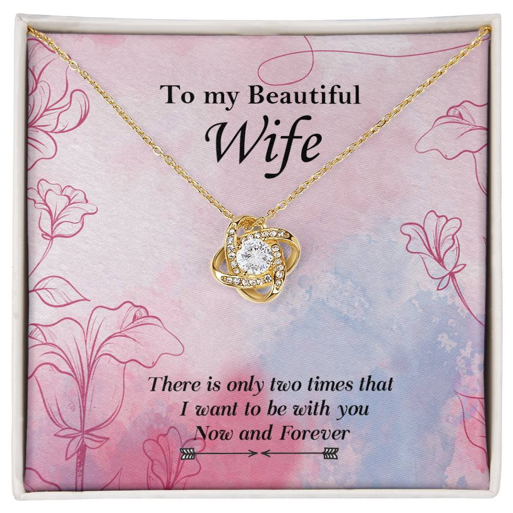 To Your Beautiful Wife - Love Knot Necklace - White/Yellow Plated ...