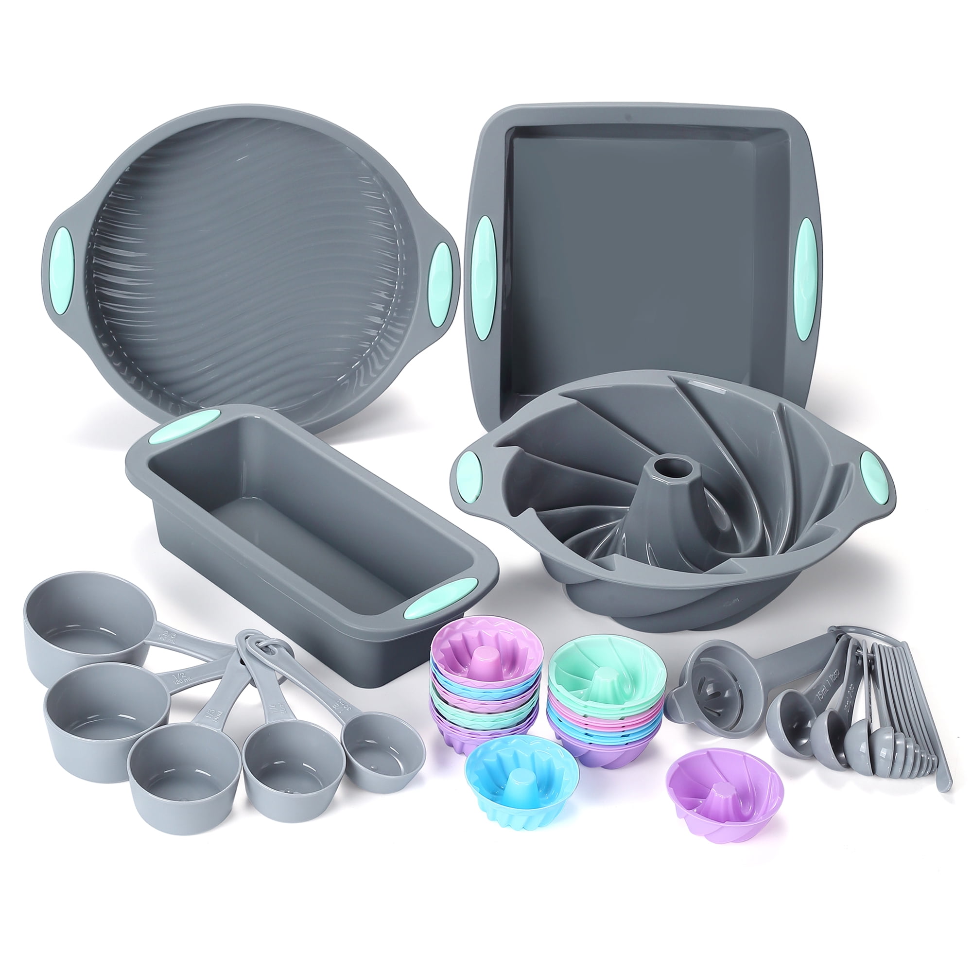 To Encounter 45-Piece Silicone Bakeware Set, Nonstick Baking Molds ...