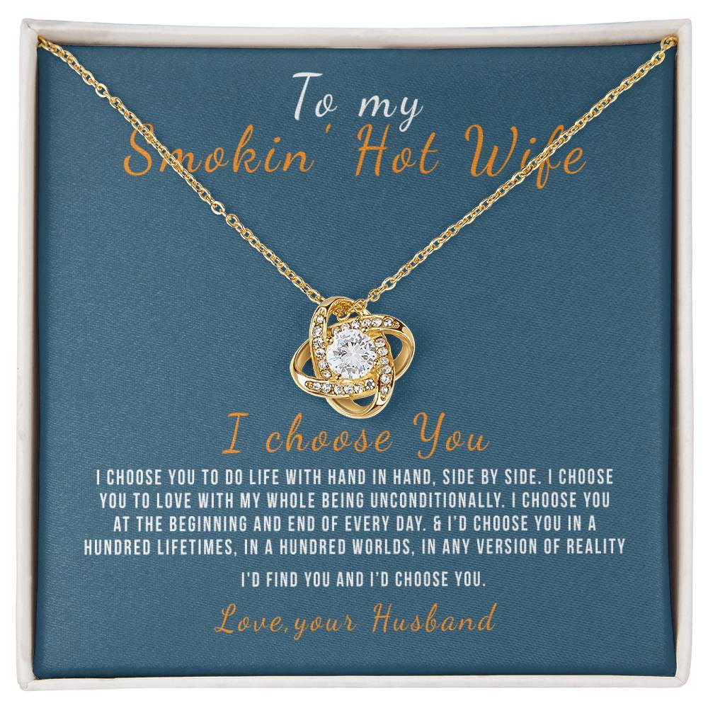 To my Smokin's Hot Wife - Love Knot Necklace - 14K White Gold / 18K Yellow Gold, Gift Box ...