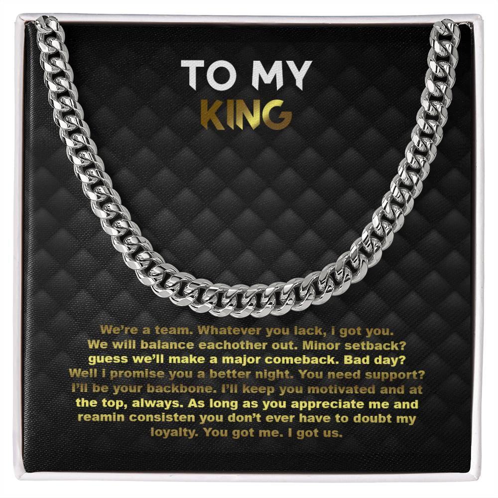 To my king, Cuban Link Chain, Stainless Steel or Yellow Gold, Message ...