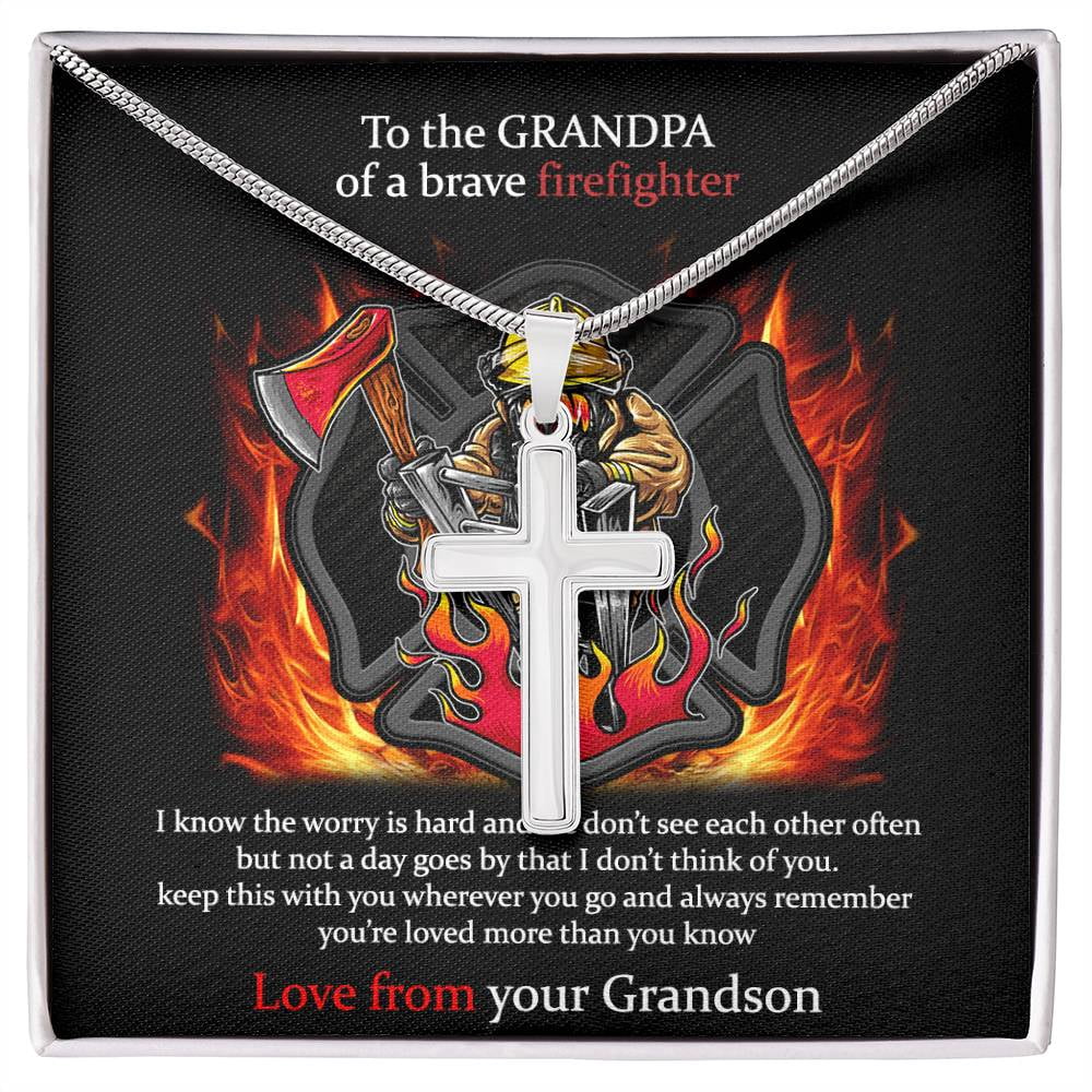 To the brave grandpa of firefighter - Artisan Cross Necklace - Gift Box ...