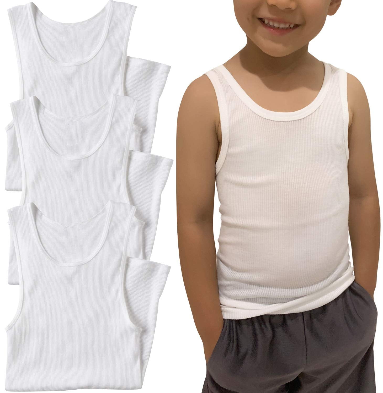 ToBeInStyle Boy's 3 Pack Basic White Cotton Blend A-Shirts T-Shirts ...