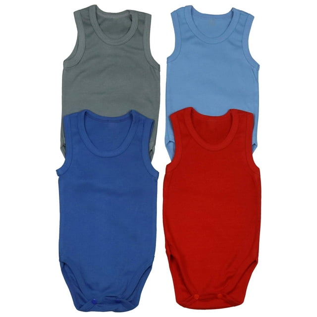 ToBeInStyle Boy's Pack of 4 Ultra-Soft Cotton Baby Tank Top Bodysuits ...