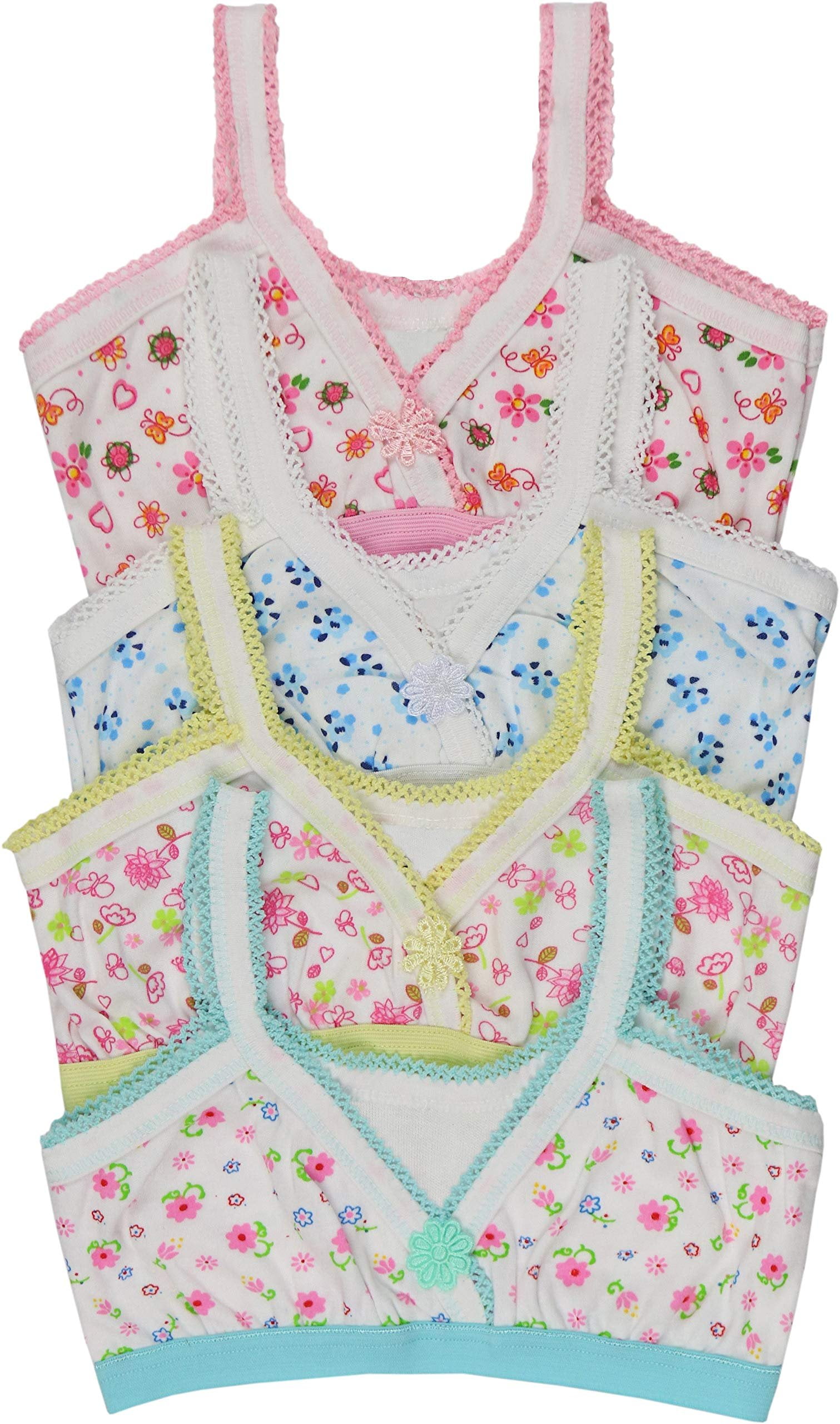 ToBeInStyle Girl's 4-Pack Crochet Trim Cami Training Bras - Flowers ...