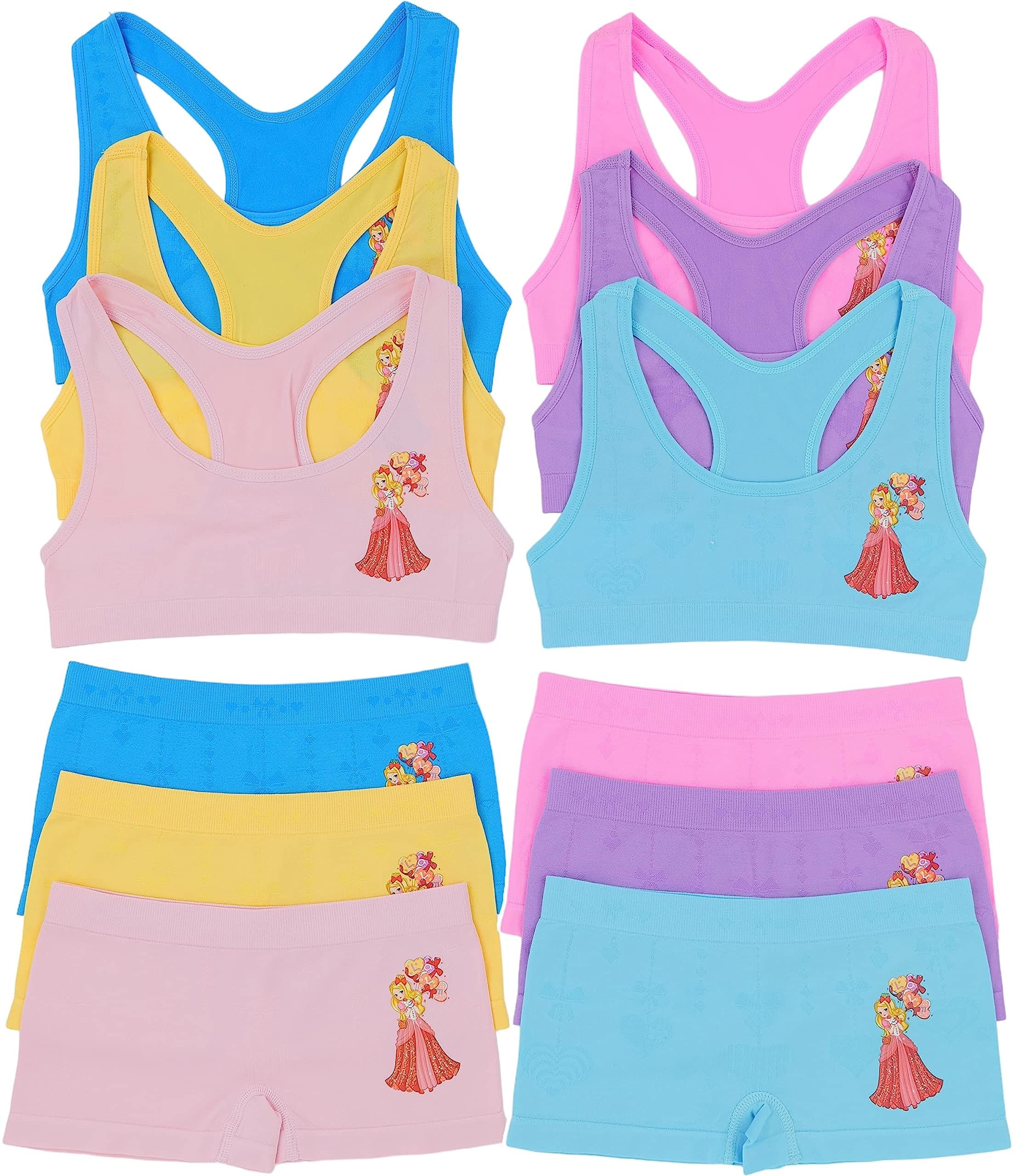 ToBeInStyle Girl's Pack of 6 Racerback Bras & Matching Boyshort Bottoms ...
