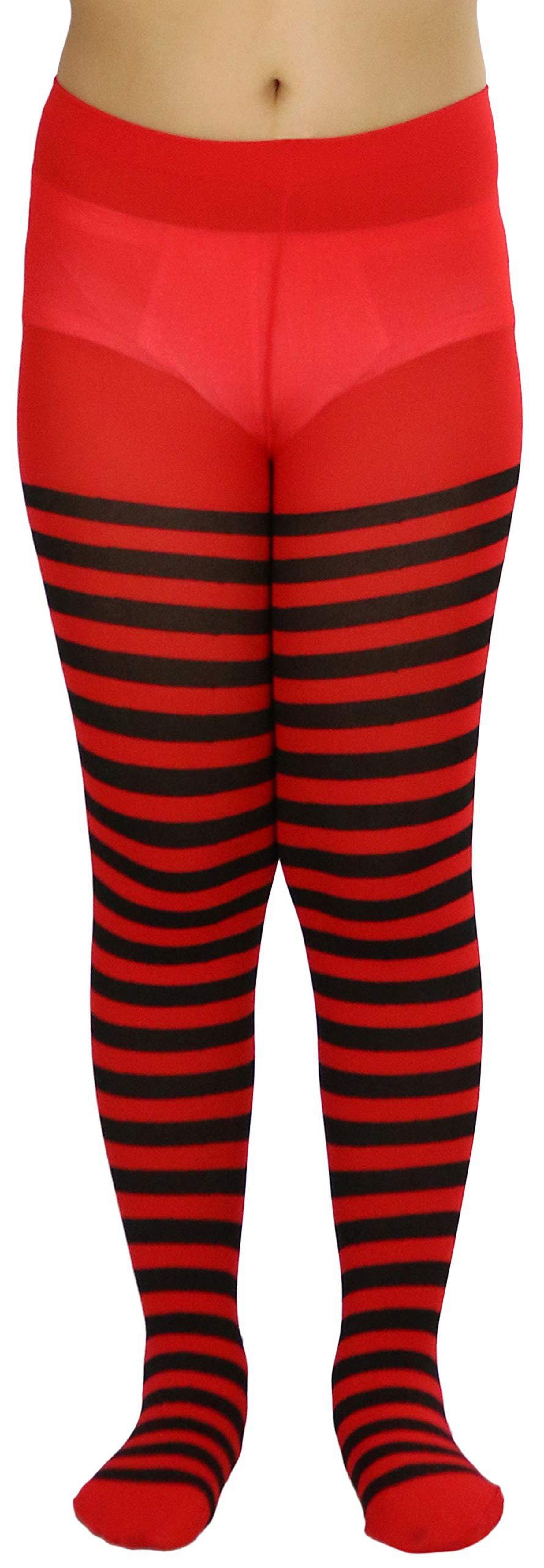 ToBeInStyle Girls' Horizontal Striped Full Length Tights - Black/Red ...
