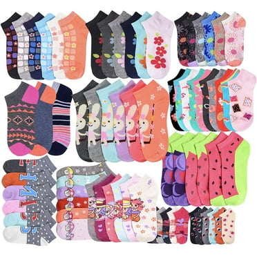 6 Pair Youth Girls Socks Size 6-8, Novelty Assorted Designs, Crew Low ...