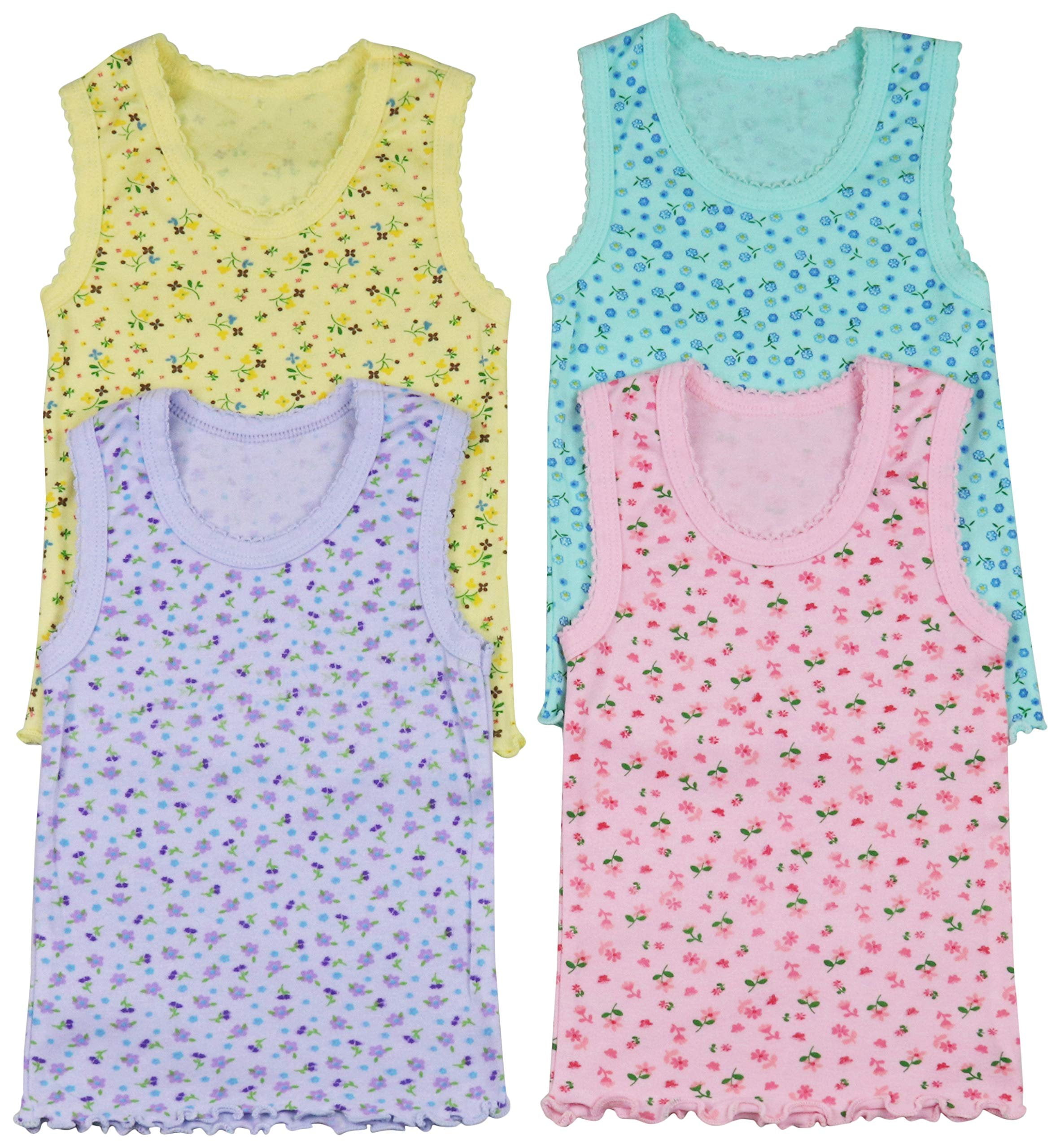 ToBeInStyle Girls' Pack of 4 Ultra-Soft Cotton Tank Tops w/ Ruffle Hem ...