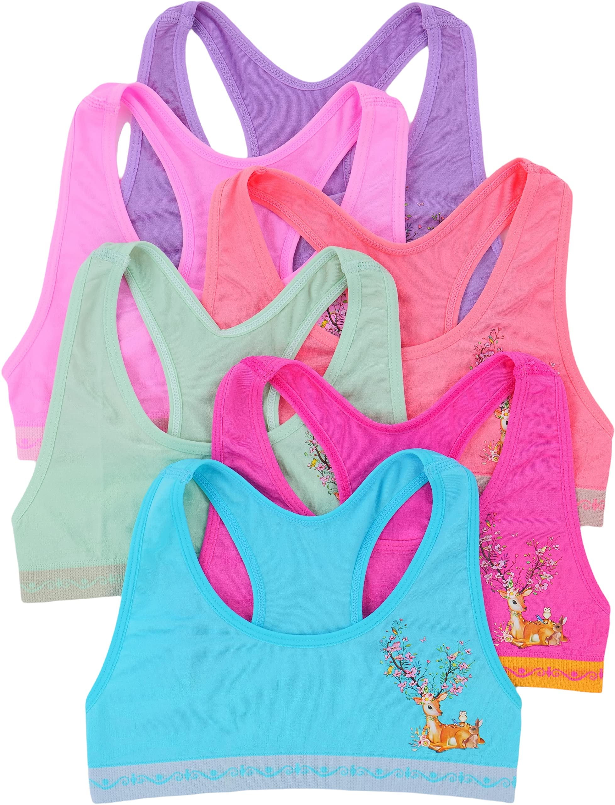 ToBeInStyle Girls 6 Pack Fun Print Racerback Training Bras, Medium ...