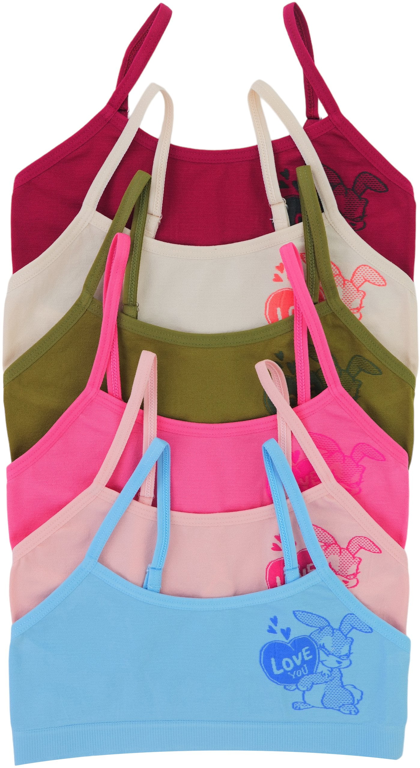 ToBeInStyle Girls Pack of 6 Fun Print Training Bras Top Wire-Free Non ...