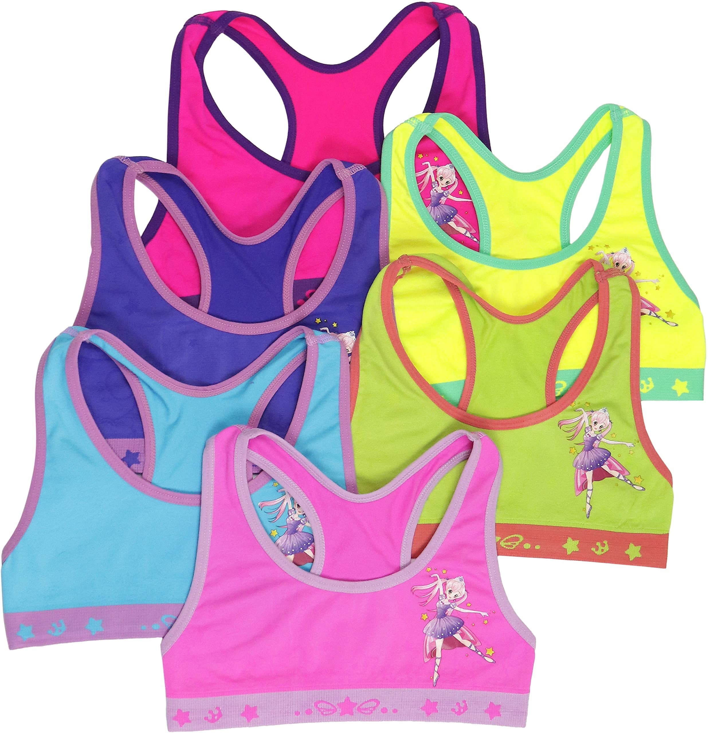 ToBeInStyle Girls Pack of 6 Fun Print Training Bras Top Wire-Free Non ...