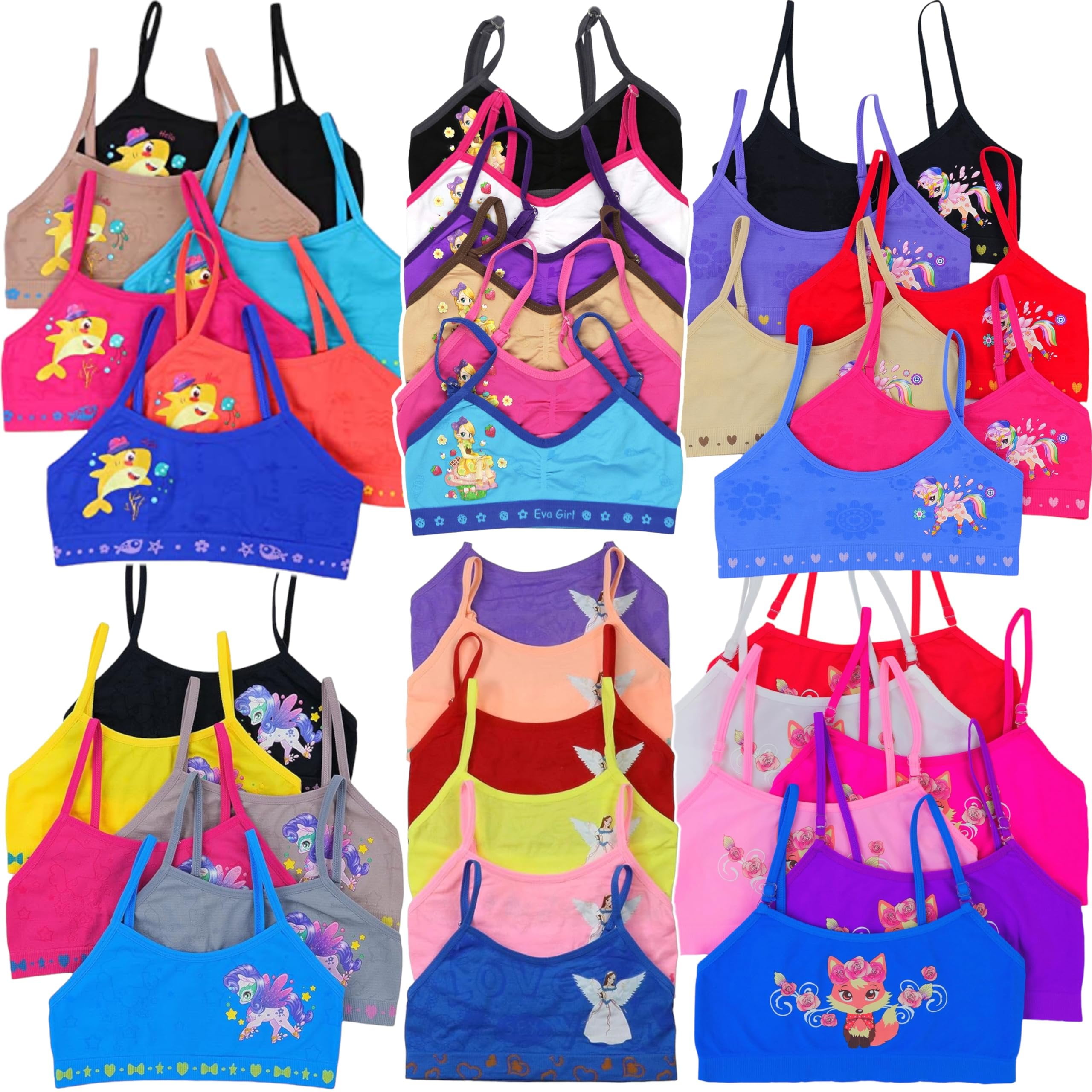 ToBeInStyle Girls' 6-Pack Mystery Cami Training Bras, Nylon Spandex ...