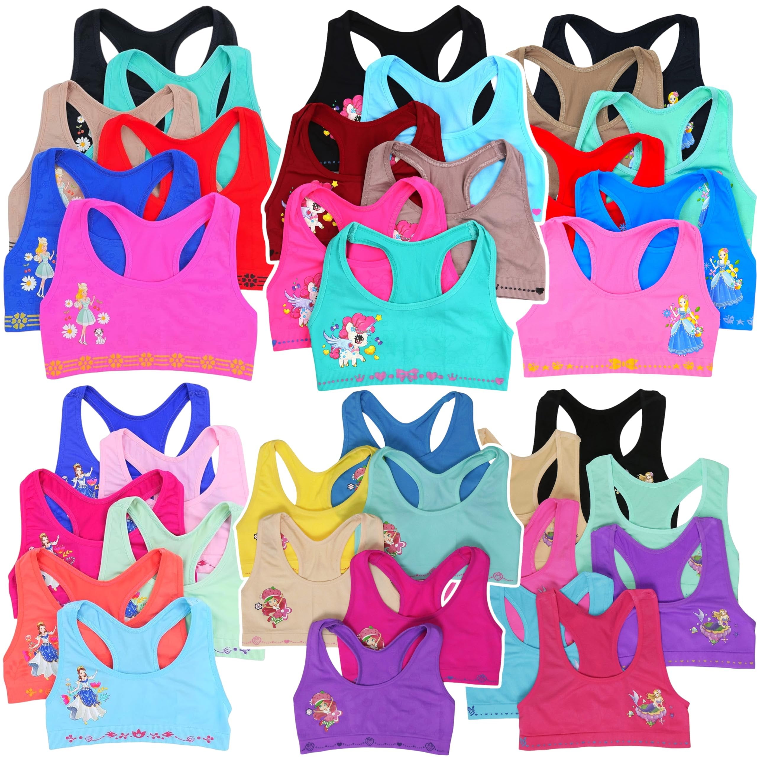 ToBeInStyle Girls' Pack of 6 Mystery Racerback Training Bras Tops Nylon ...