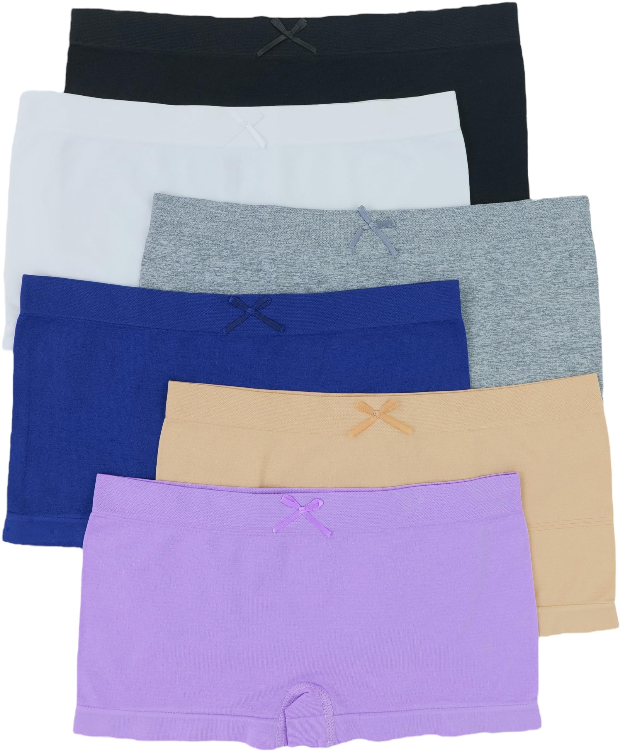 ToBeInStyle Girls' Pack of 6 Solid Color Ribbon Seamless Boyshorts ...